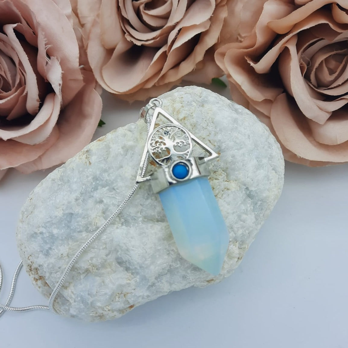 Opalite Magical- Tree Of Life Triangle Protection Pendant – The Crystal ...
