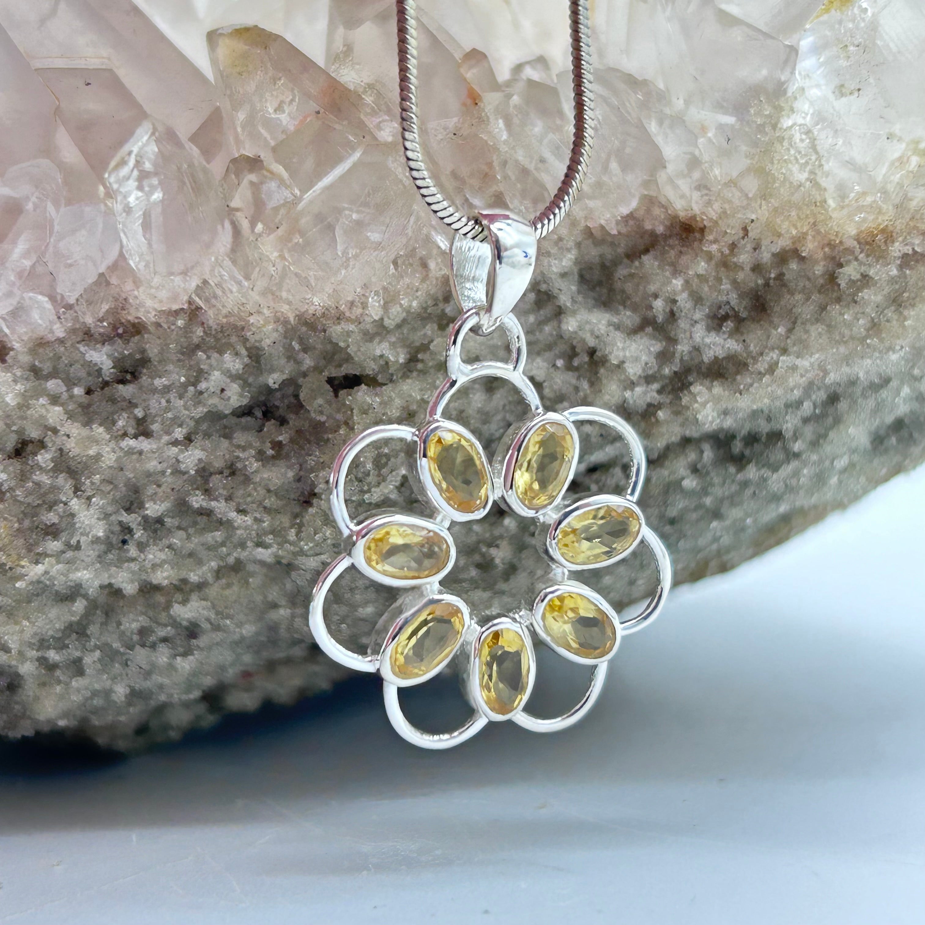 Sterling Silver Flower Citrine Crystal Pendant – The Crystal Spirits